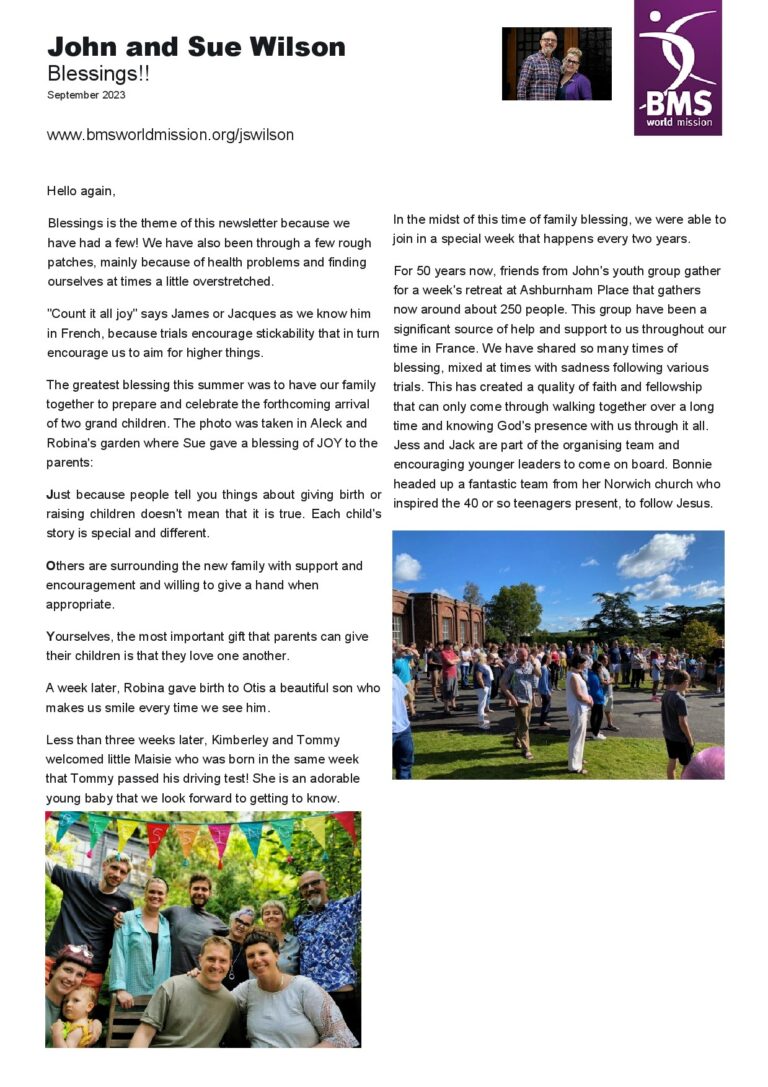 John & Sue Wilson… a story of blessings – Moortown Baptist Church